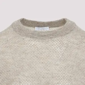Brunello Cucinelli Crewneck Sweater With All-over Mesh Effect - Beige