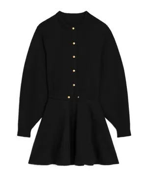 Celine Mini Dress In Wool With Engraved Logo Snaps