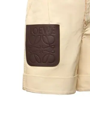 Loewe Anagram Embossed Leather Patch Turn-up Shorts - Light Brown