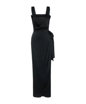 MAISON MARGIELA Satin Maxi Dress With Draped Bow Detail - Black