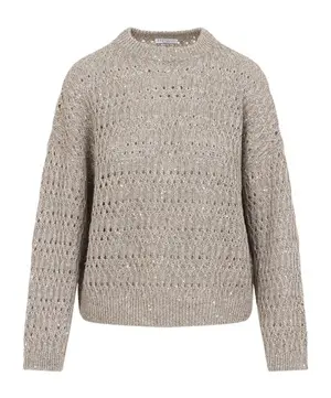 Brunello Cucinelli Open-knit Sequined Sweater - Beige