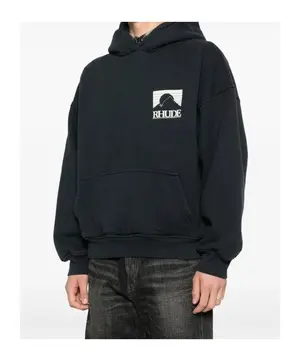 Rhude Logo Drawstring Hoodie - Black