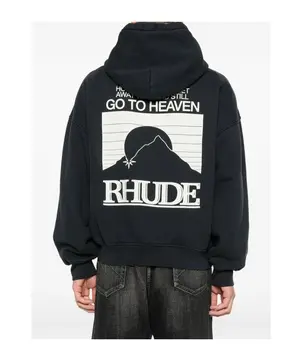 Rhude Logo Drawstring Hoodie - Black