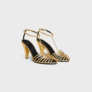 Celine Laminated Lambskin Cage Heeled Sandals With Triomphe Detailing