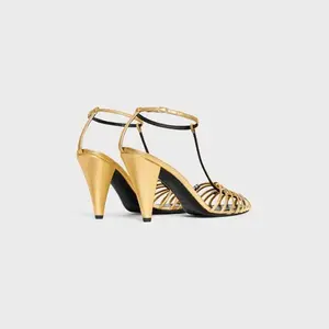 Celine Laminated Lambskin Cage Heeled Sandals With Triomphe Detailing