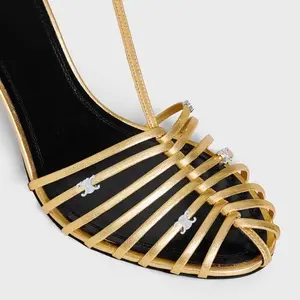 Celine Laminated Lambskin Cage Heeled Sandals With Triomphe Detailing
