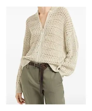 Brunello Cucinelli Long Sleeve Zipped Cardigan - Beige