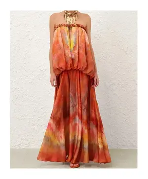 Zimmermann Luna Twist Bandeau Gown - Ruby Tie-dyeing