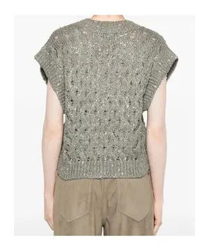 Brunello Cucinelli V-neck Cable Knit Vest With Embellishments