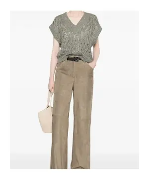 Brunello Cucinelli V-neck Cable Knit Vest With Embellishments