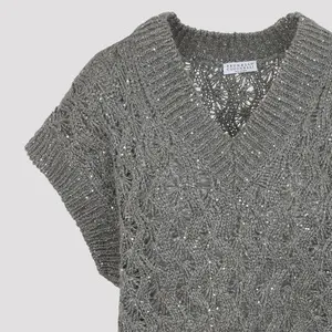 Brunello Cucinelli V-neck Cable Knit Vest With Embellishments