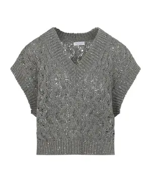 Brunello Cucinelli Brunello Cucinelli V-Neck Cable Knit Vest With Embellishments No