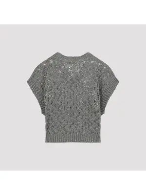 Brunello Cucinelli V-neck Cable Knit Vest With Embellishments