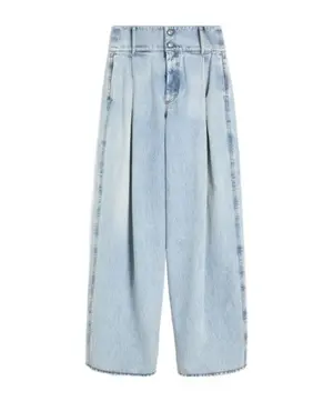 Sportmax Salbatro Button-embellished Pleated Wide-leg Denim Trousers