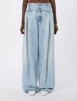 Sportmax Salbatro Button-embellished Pleated Wide-leg Denim Trousers