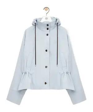 Loewe Hooded Jacket In Cotton And Silk With Leather Accents