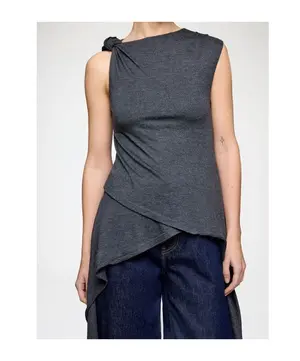 GANNI Tie Detailed Asymmetrical Jersey Top