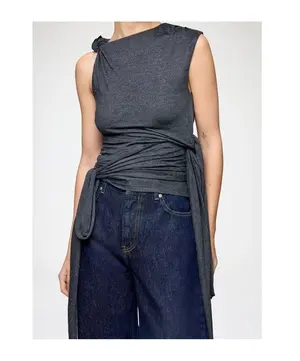 GANNI Tie Detailed Asymmetrical Jersey Top