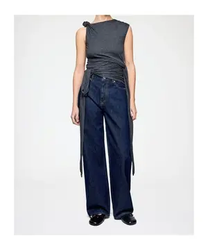 GANNI Tie Detailed Asymmetrical Jersey Top