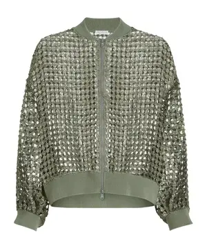 Brunello Cucinelli Sequin Embellished Net Cardigan - Green