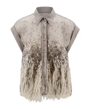 Brunello Cucinelli Sequin And Fringe Embellished Sleeveless Top