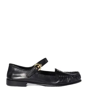 Miu Miu Leather Loafers With Strap Detailing - Black