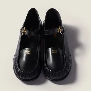 Miu Miu Leather Loafers With Strap Detailing - Black