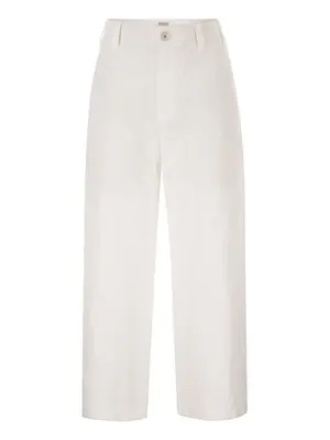 Brunello Cucinelli Cropped Gabardine Chino Trousers - White