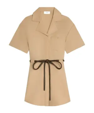 Celine Cotton And Silk Twill Dress With Sheepskin Belt - No