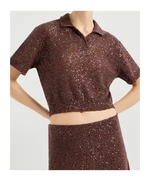 Brunello Cucinelli Sequin Embellished Knit Polo Top