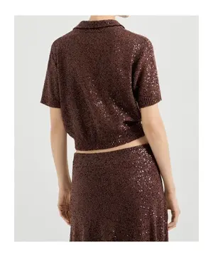 Brunello Cucinelli Sequin Embellished Knit Polo Top