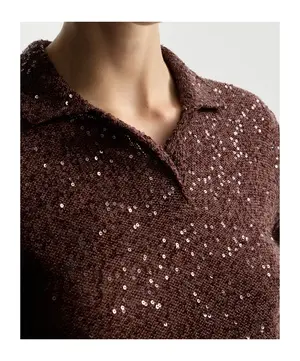 Brunello Cucinelli Sequin Embellished Knit Polo Top