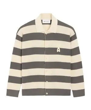 AMI Paris Striped Cardigan With Embroidered Logo