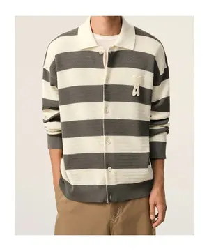 AMI Paris Striped Cardigan With Embroidered Logo