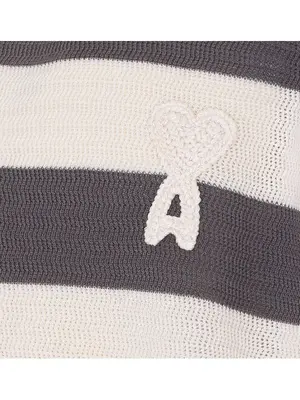 AMI Paris Striped Cardigan With Embroidered Logo