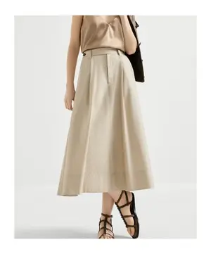 Brunello Cucinelli Poplin Sartorial Skirt - Beige