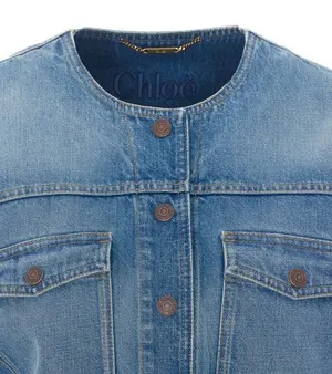 Chloé Cropped Collarless Denim Jacket - Light Blue