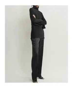 TOTEME Long Sleeve High Neck Top With Frayed Edges
