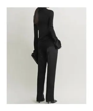 TOTEME Long Sleeve High Neck Top With Frayed Edges