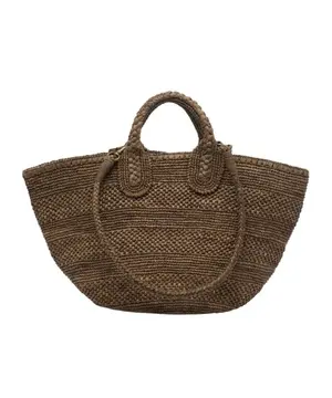 IBELIV Woven Tote Bag With Strap Detail - Dark Tea
