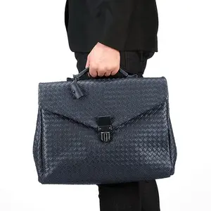Bottega Veneta Woven Leather Briefcase - Blue