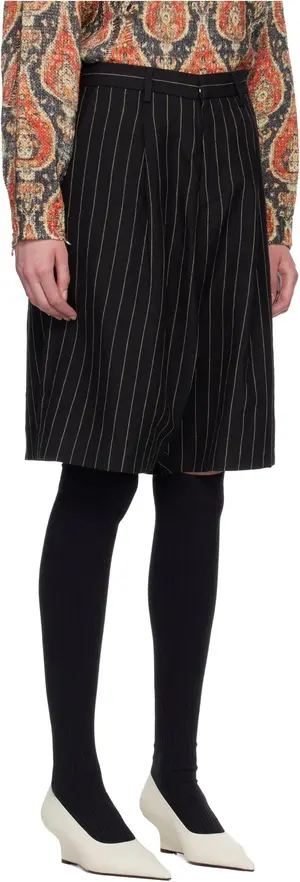 R13 Pinstriped Bermuda Shorts With Belt Loops And Pockets - Black And White Stripes