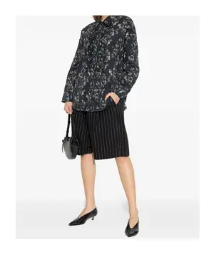 R13 Pinstriped Bermuda Shorts With Belt Loops And Pockets - Black And White Stripes