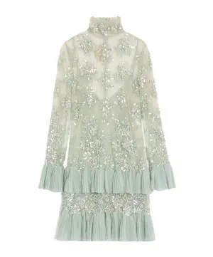Valentino Garavani Long Sleeve Ruffle Dress - Gray