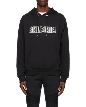 Balmain Cotton Sweatshirt With Embossed Silver Logo - Black