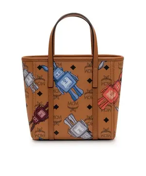 Mcm Toni Logo Print Shoulder Bag With Cartoon Rabbit Pattern - Brown