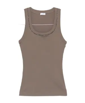 Brunello Cucinelli Beaded Ribbed Tank Top - Gray