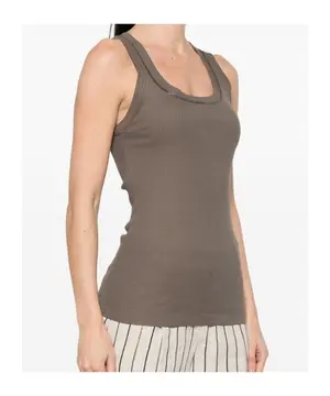 Brunello Cucinelli Beaded Ribbed Tank Top - Gray
