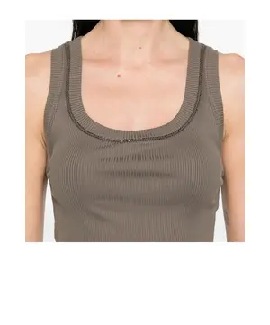 Brunello Cucinelli Beaded Ribbed Tank Top - Gray
