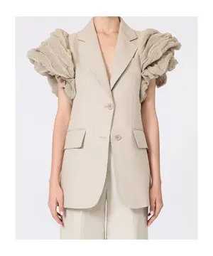 Max Mara Single-breasted Sleeveless Blazer With Ruffle Embellishments